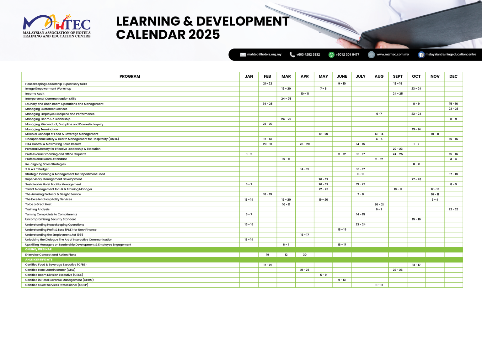 MAHTEC Learning & Development Calendar 2025 - MAH Learning & Development